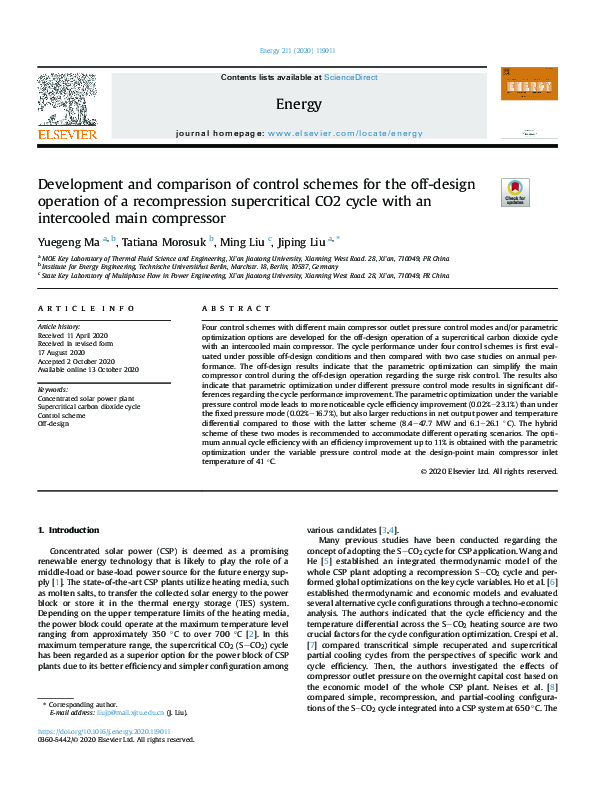 (PDF) Development and comparison of control schemes for the off-design operation of a ...