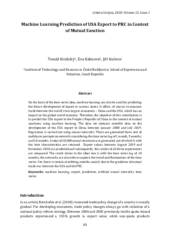(PDF) Machine Learning Prediction of USA Export to PRC in Context of Mutual Sanction