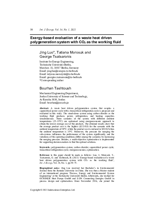 (PDF) Exergy-based evaluation of a waste heat driven polygeneration system with CO2 as the ...