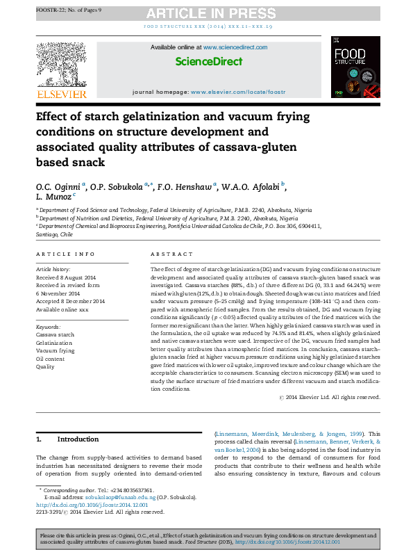 (PDF) Effect of starch gelatinization and vacuum frying conditions on ...