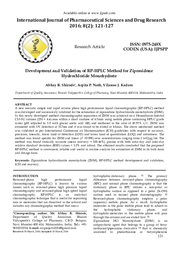 (PDF) Development and Validation of RP-HPLC Method for Simultaneous ... (PDF) Development and Validation of RP-HPLC Method for Simultaneous ...