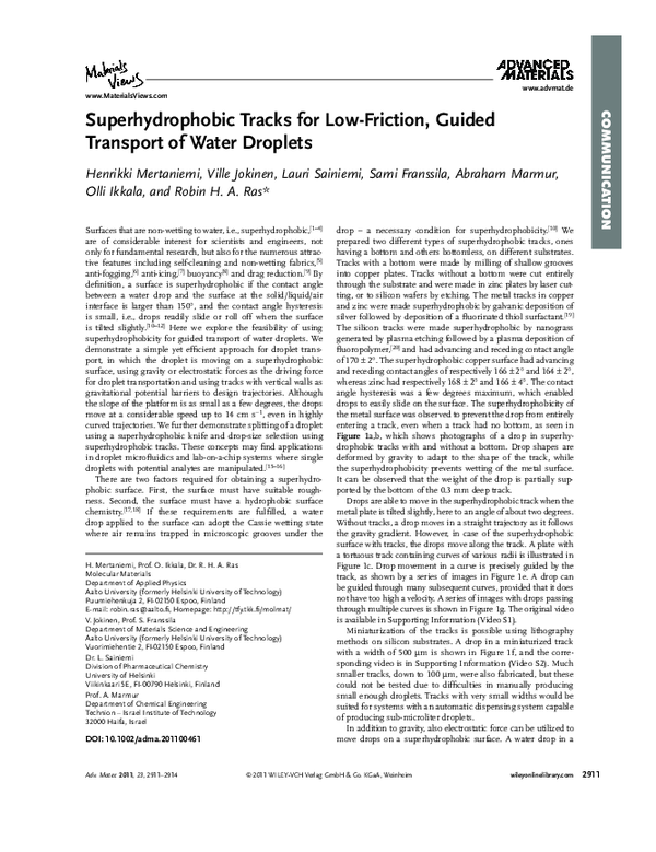 (PDF) Superhydrophobic Tracks for Low-Friction, Guided Transport of ...