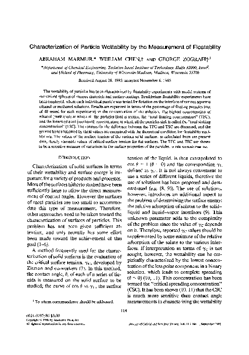 (PDF) Characterization of particle wettability by the measurement of floatability