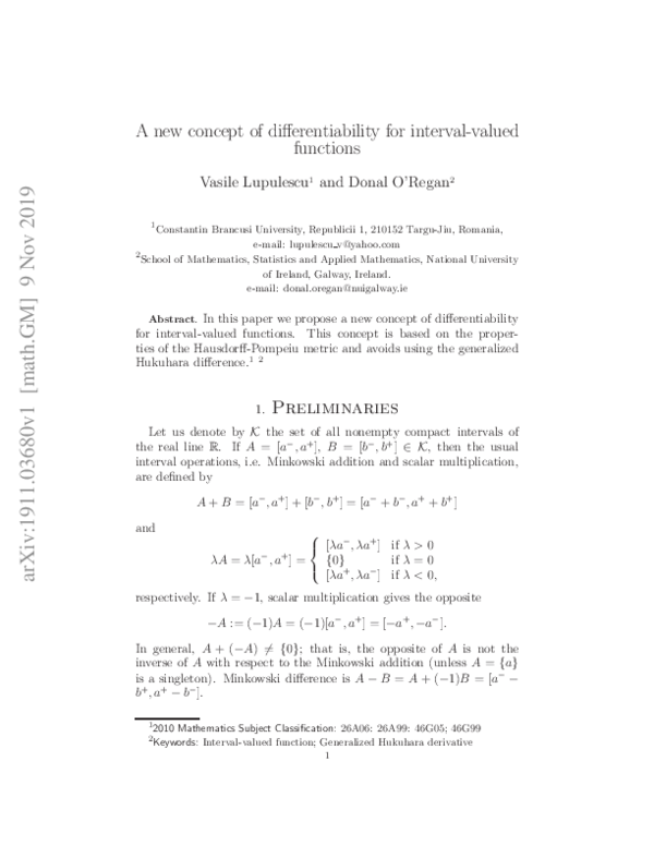 (PDF) A new concept of differentiability for interval-valued functions