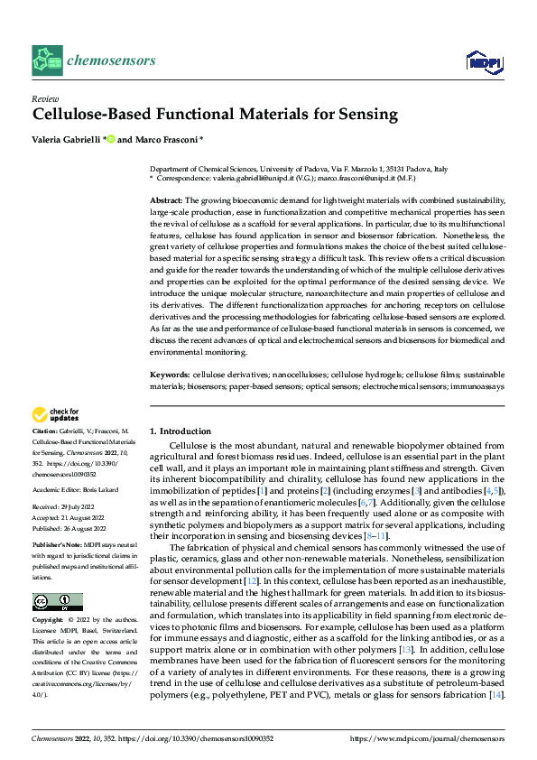 (PDF) Cellulose-Based Functional Materials for Sensing