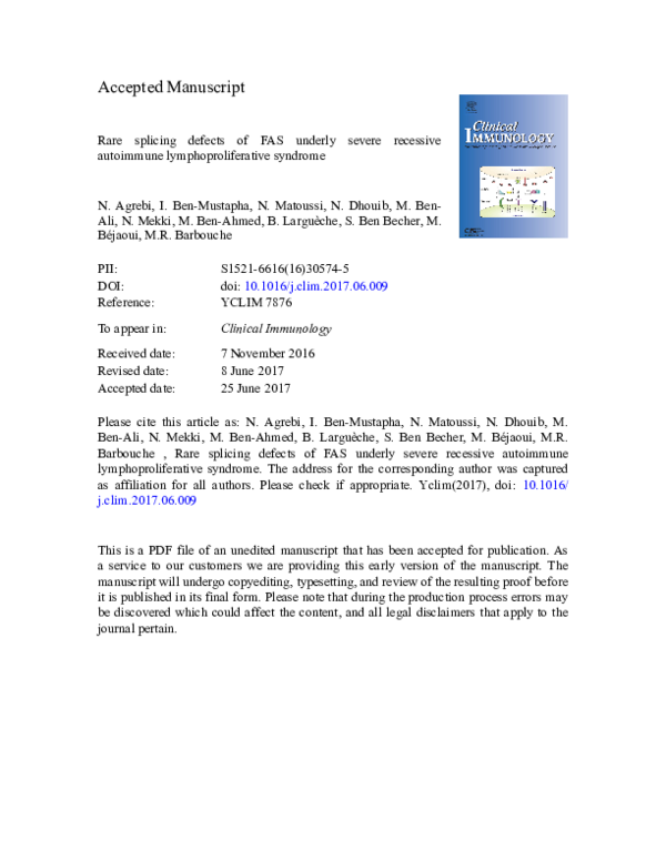 (PDF) Rare splicing defects of FAS underly severe recessive autoimmune ...