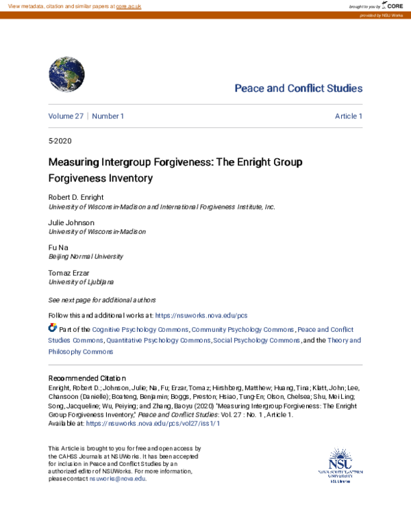 (PDF) Measuring Intergroup Forgiveness: The Enright Group Forgiveness ...