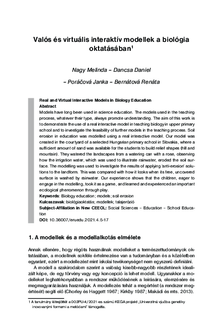 (PDF) Valós és virtuális interaktív modellek a biológia oktatásában | Daniel Dancsa - Academia.edu