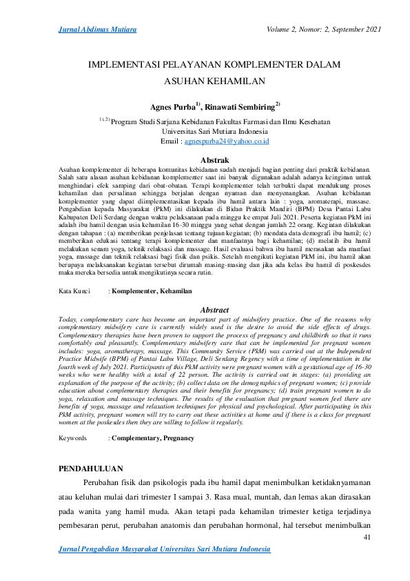 (PDF) Implementasi Pelayanan Komplementer Dalam Asuhan Kehamilan