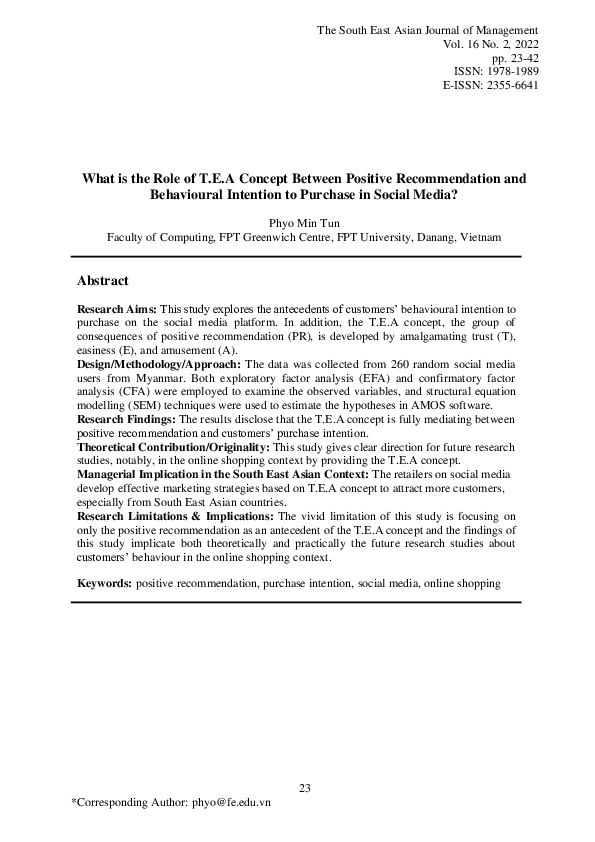 (PDF) What is the Role of T.E.A Concept Between Positive Recommendation ...