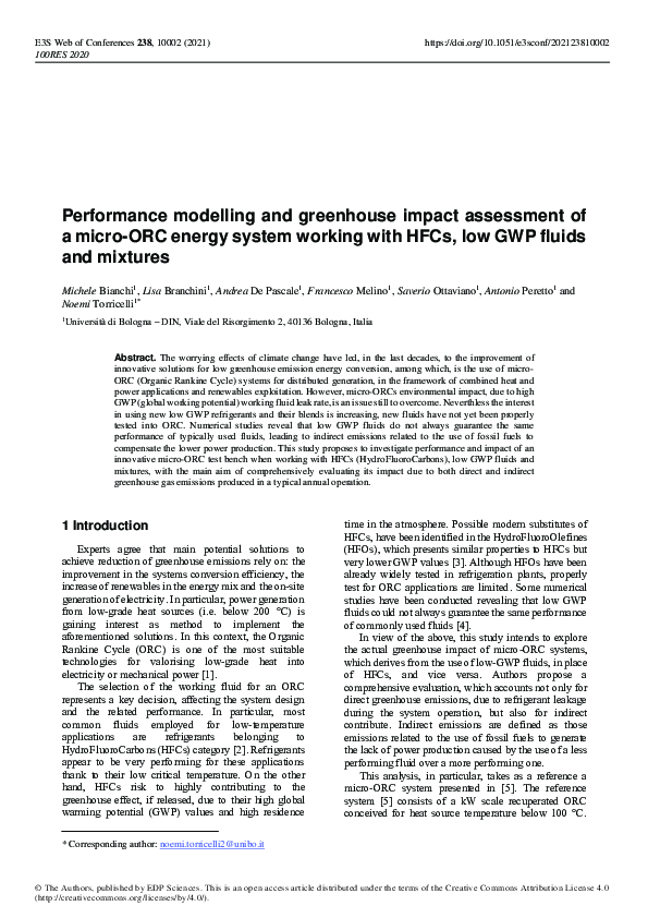(PDF) Performance modelling and greenhouse impact assessment of a micro-ORC energy system ...