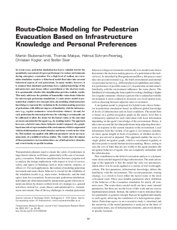 (PDF) Route-Choice Modeling for Pedestrian Evacuation Based on Infrastructure Knowledge and ...