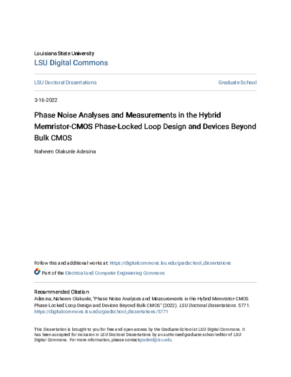 (PDF) Phase Noise Analyses and Measurements in the Hybrid Memristor-CMOS Phase-Locked Loop ...