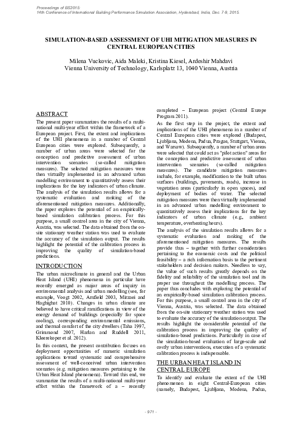 (PDF) Simulation-Based Assessment of UHI Mitigation Measures in Central European Cities