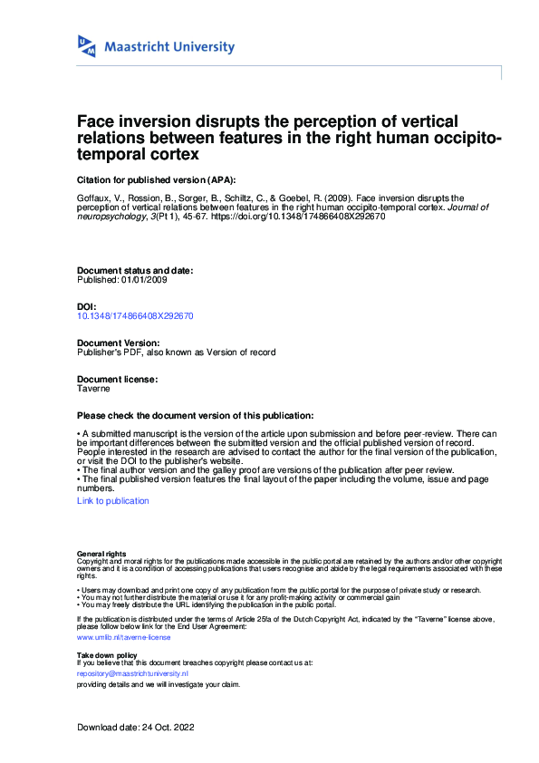 (PDF) Face inversion disrupts the perception of vertical relations between features in the right ...