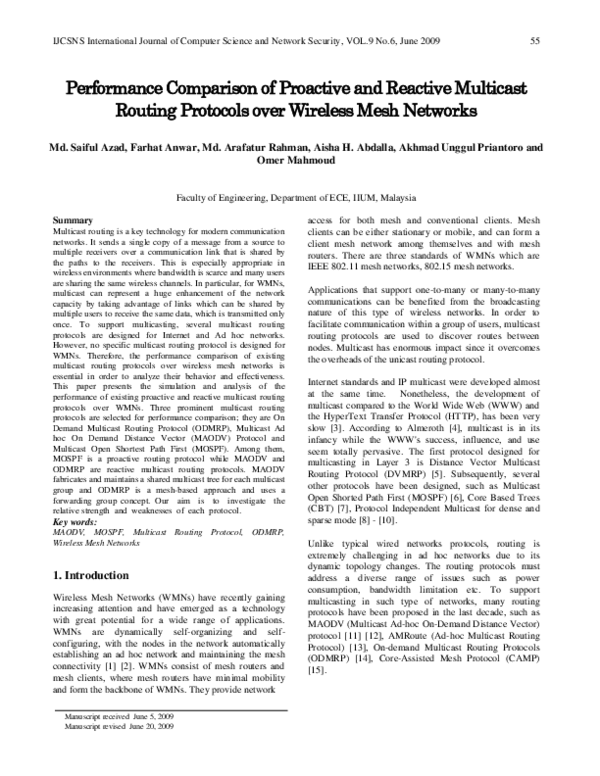 Pdf Performance Comparison Of Proactive And Reactive Multicast Routing Protocols Over Wireless