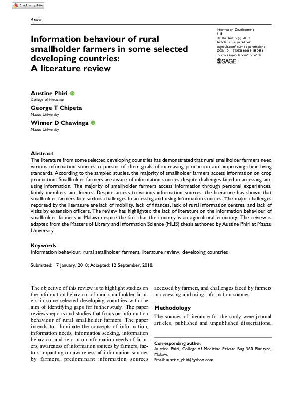 (PDF) Information behaviour of rural smallholder farmers in some ...