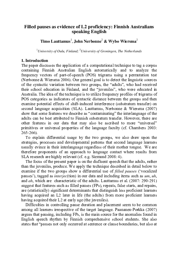 (PDF) Filled pauses as evidence of L2 proficiency: Finnish Australians ...