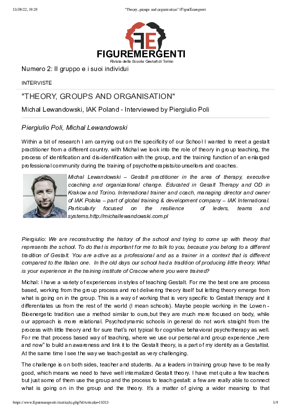 (PDF) Theory groups and organisation - Interview with Michael Lewandowski