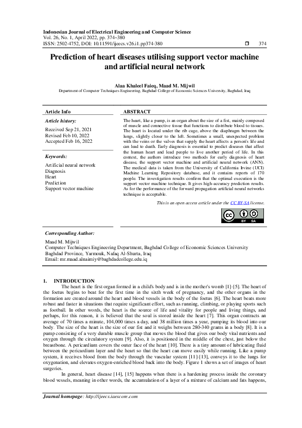 (PDF) Prediction of heart diseases utilising support vector machine and artificial neural network