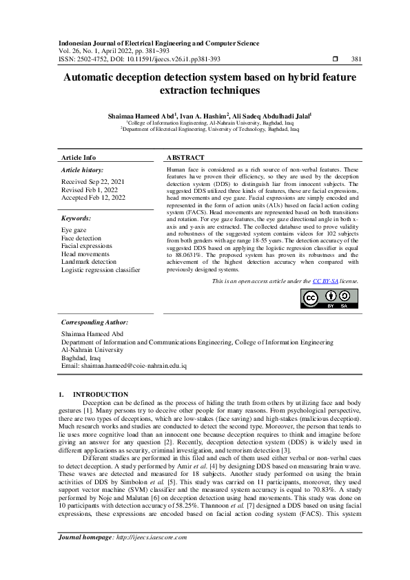 Pdf Automatic Deception Detection System Based On Hybrid Feature Extraction Techniques