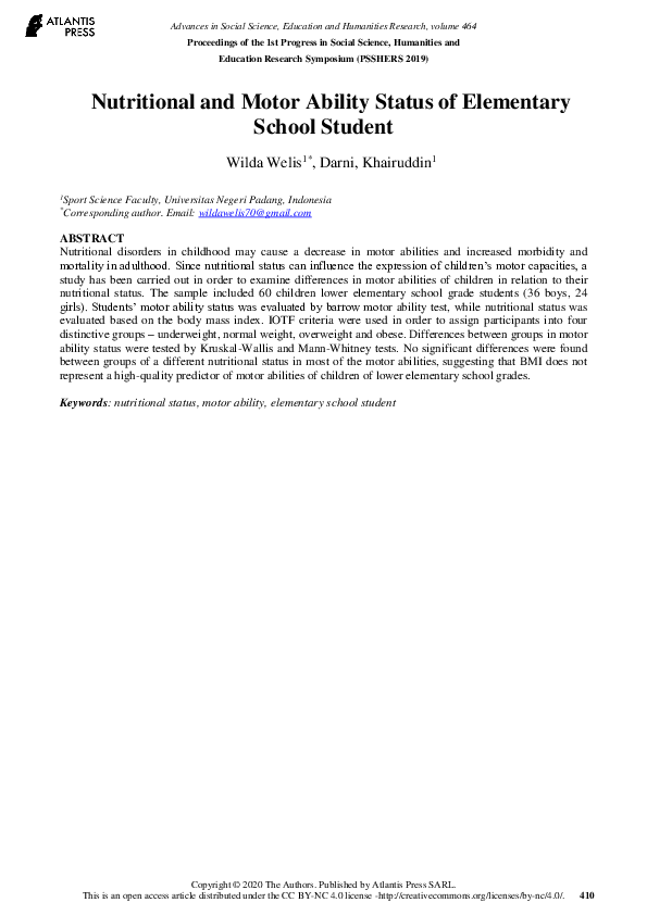 (PDF) Nutritional and Motor Ability Status of Elementary School Student