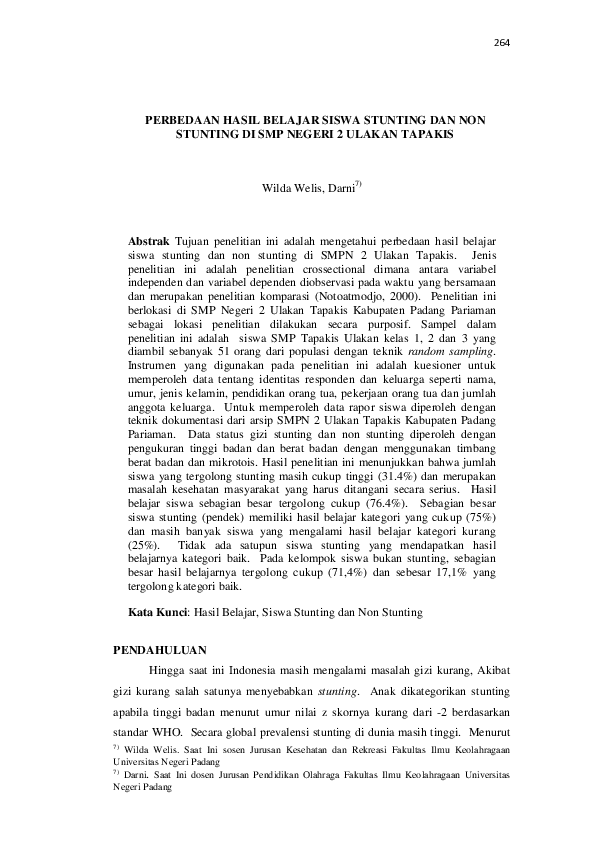 (PDF) Perbedaan Hasil Belajar Siswa Stunting dan Non Stunting di SMP ...