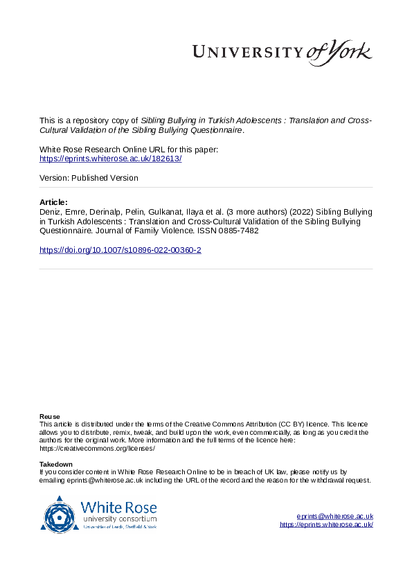 (PDF) Sibling Bullying in Turkish Adolescents: Translation and Cross ...