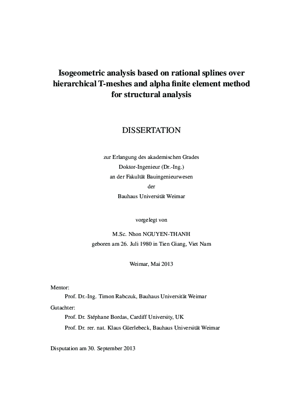 Pdf Isogeometric Analysis Based On Rational Splines Over Hierarchical T Mesh And Alpha Finite