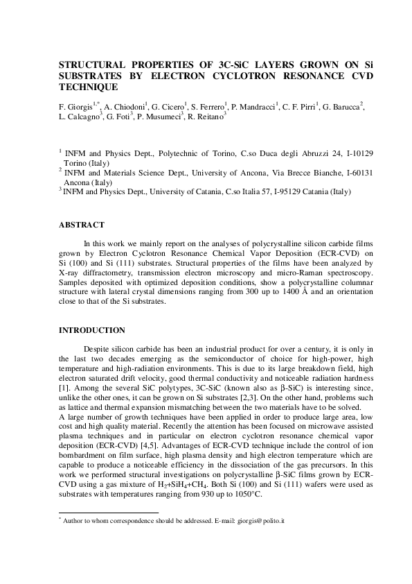 (PDF) Structural Properties of 3C-SiC Layers Grown on Si Substrates by ...