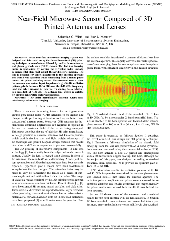(PDF) Near-Field Microwave Sensor Composed of 3D Printed Antennas and ...