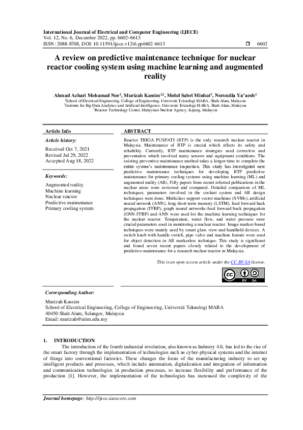 (PDF) A review on predictive maintenance technique for nuclear reactor cooling system using ...