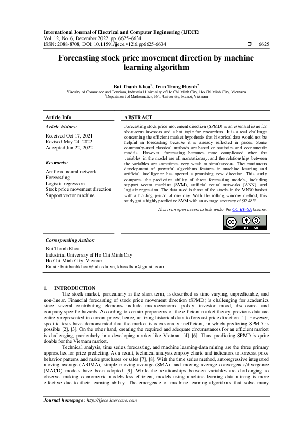 (PDF) Forecasting stock price movement direction by machine learning ...