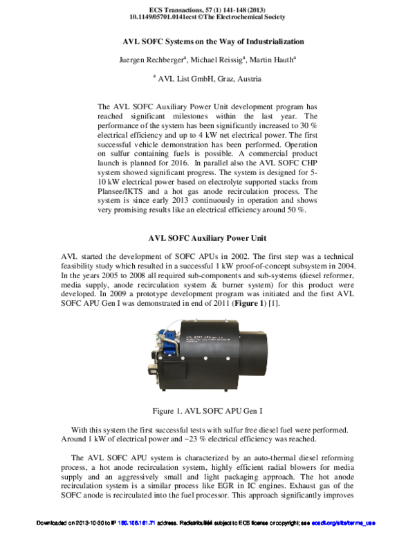 (PDF) AVL SOFC Systems on the Way of Industrialization
