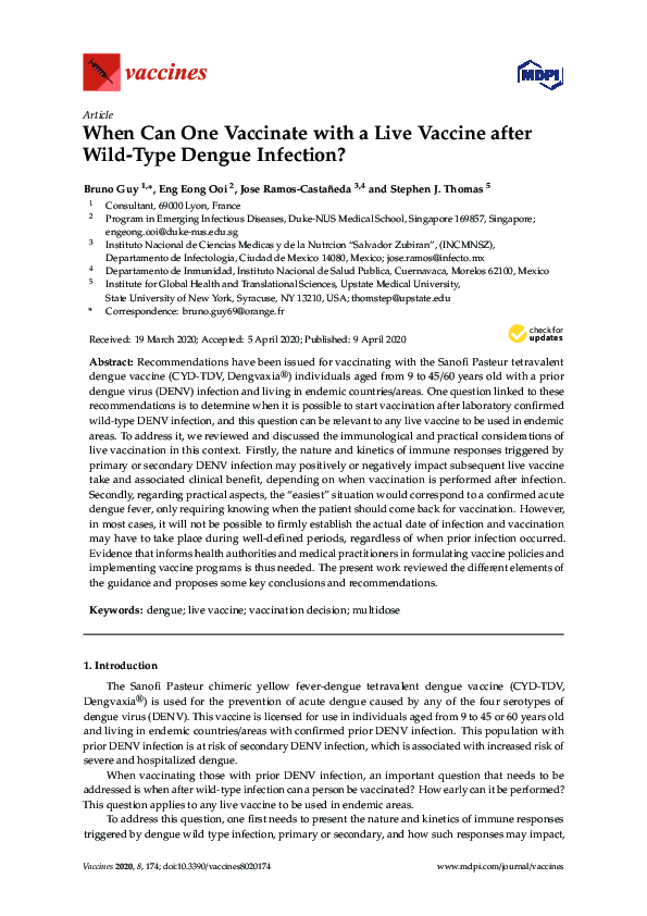 (PDF) When Can One Vaccinate with a Live Vaccine after Wild-Type Dengue ...