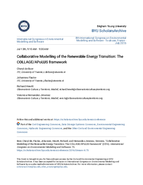 (PDF) Collaborative Modelling of the Renewable Energy Transition: The COLLAGE/APoLUS framework ...