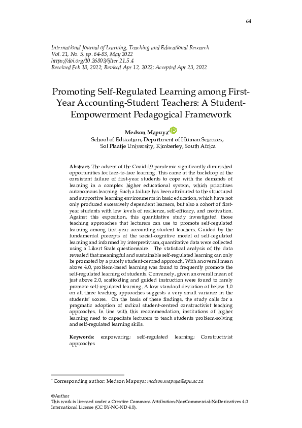 (PDF) Promoting Self-Regulated Learning among First-Year Accounting-Student Teachers: A Student ...