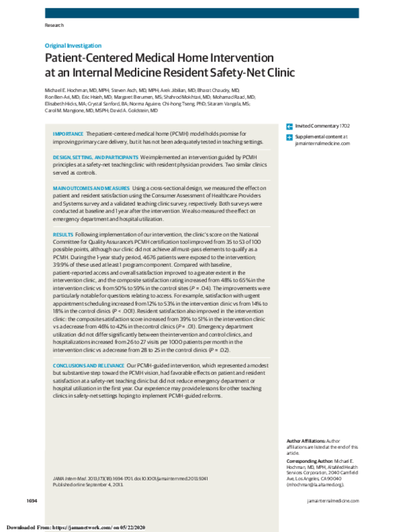 (PDF) Patient-Centered Medical Home Intervention at an Internal ...