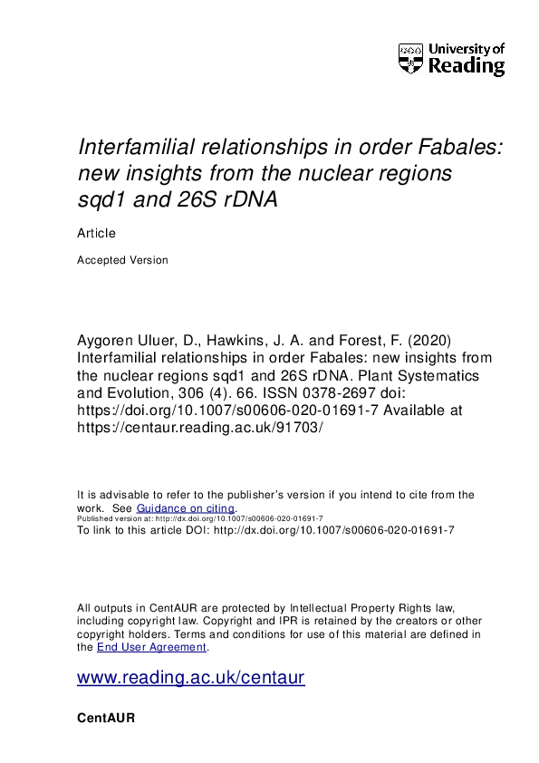 (PDF) Interfamilial relationships in order Fabales: new insights from ...