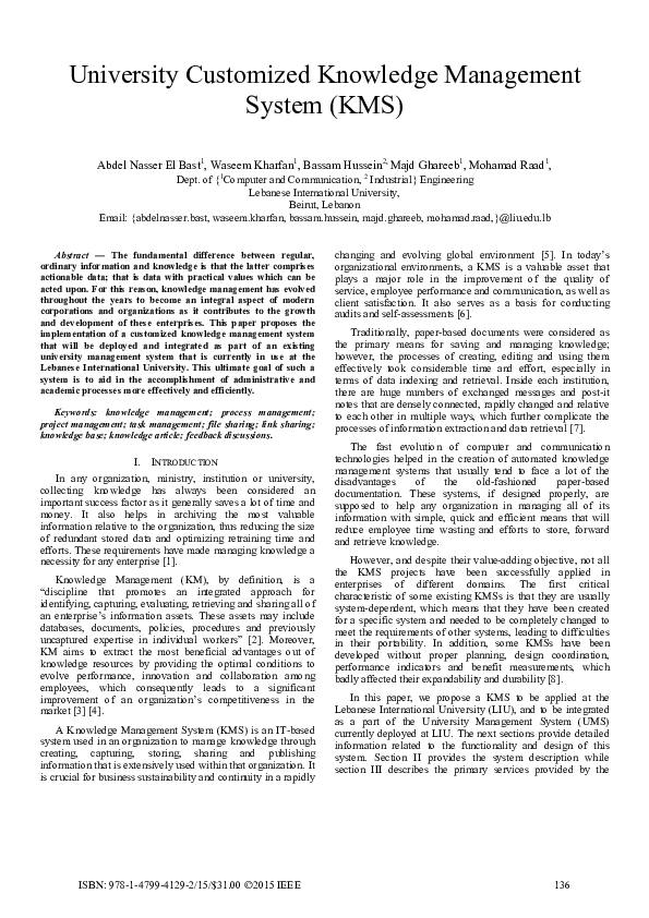 (PDF) University customized knowledge management system (KMS)