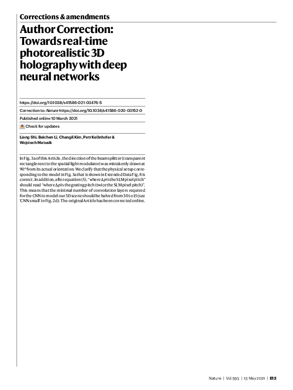 Pdf Author Correction Towards Real Time Photorealistic 3d Holography With Deep Neural