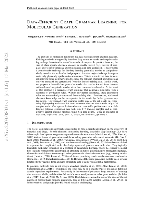 (PDF) Data-Efficient Graph Grammar Learning for Molecular Generation