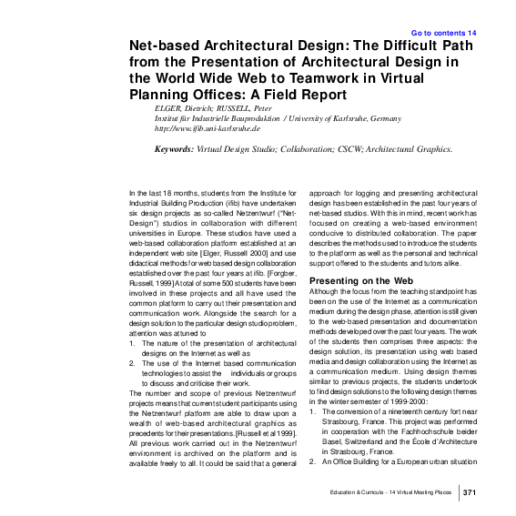 Pdf Net Based Architectural Design The Difficult Path From The Presentation Of Architectural 