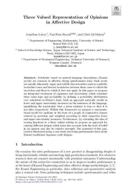 (PDF) Three Valued Representation of Opinions in Affective Design