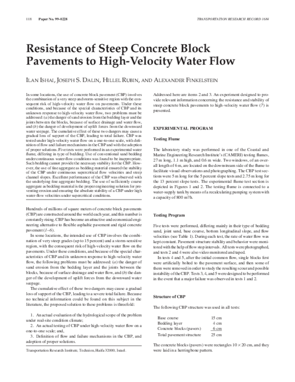 (PDF) Resistance of Steep Concrete Block Pavements to High-Velocity Water Flow