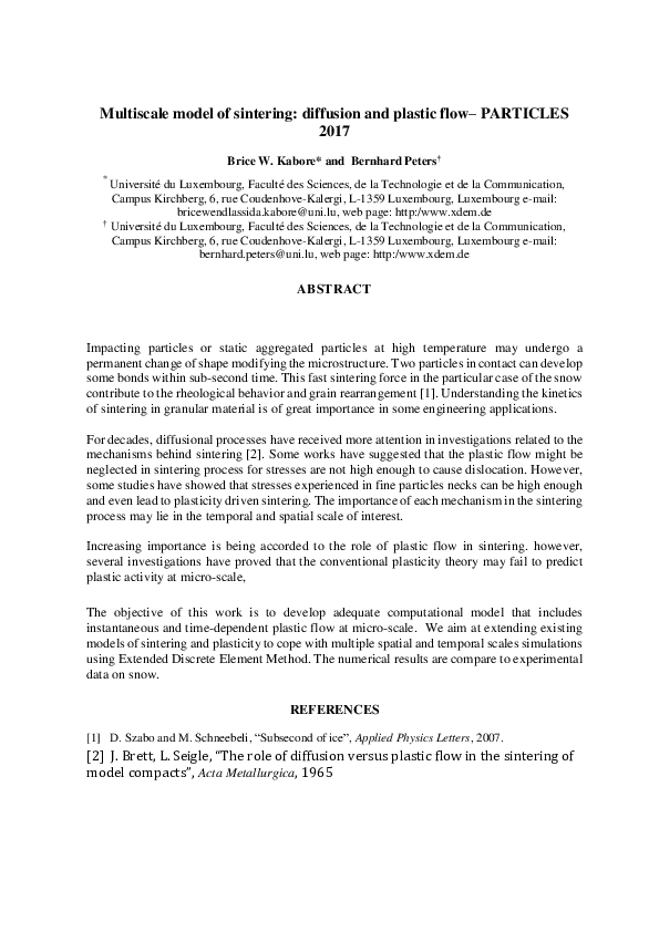 (PDF) Multiscale model of sintering: diffusion and plastic flow