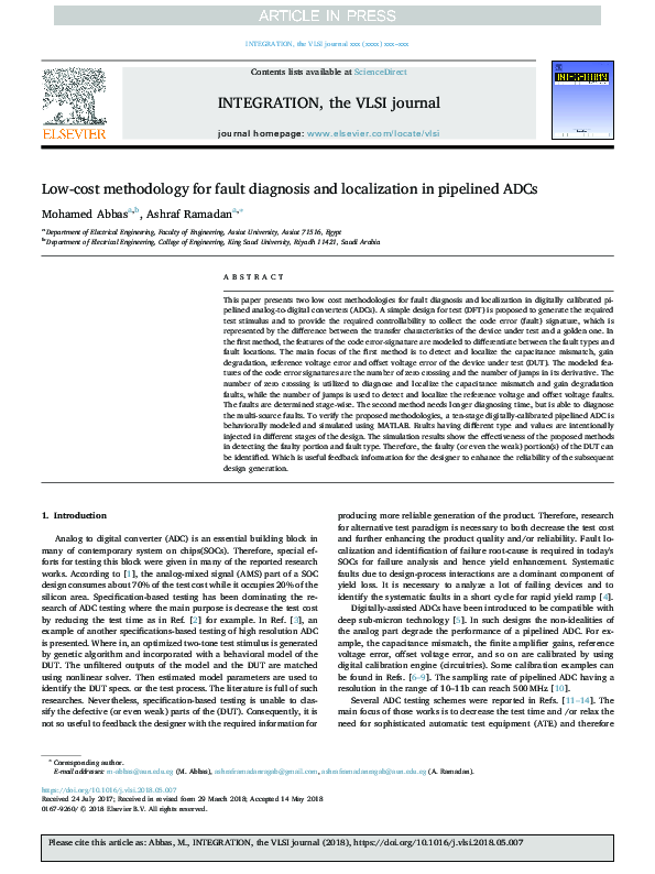 (PDF) Low-cost methodology for fault diagnosis and localization in pipelined ADCs