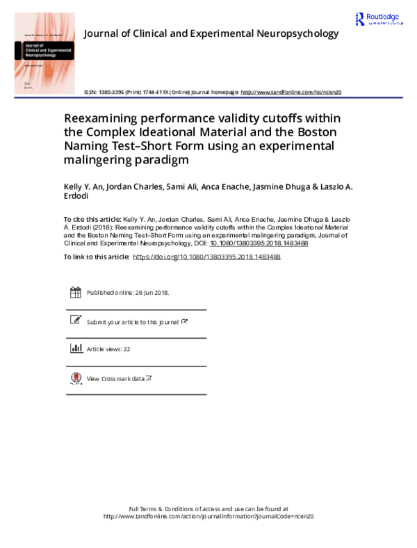 (PDF) Reexamining performance validity cutoffs within the Complex ...