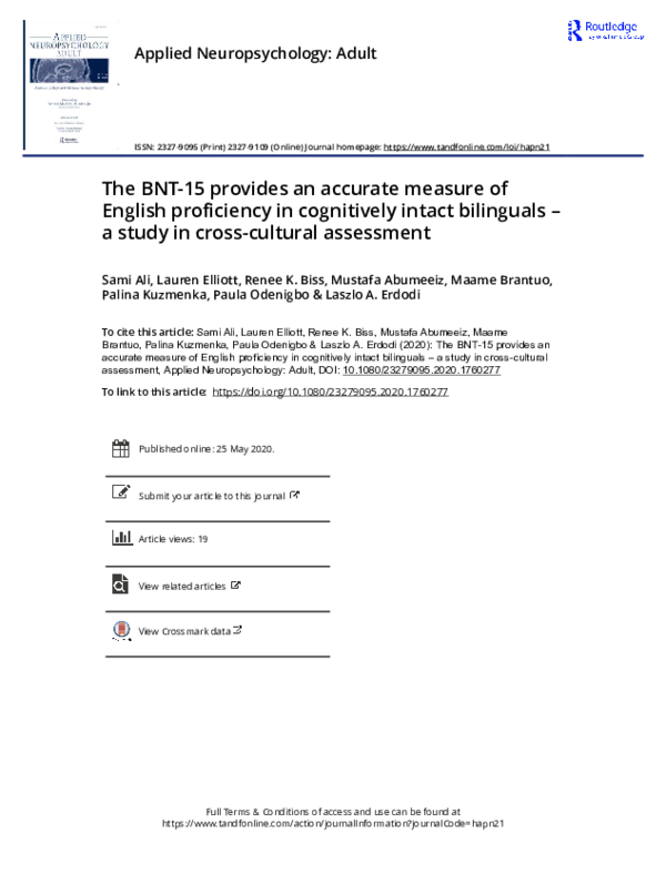 (PDF) The BNT-15 provides an accurate measure of English proficiency in cognitively intact ...