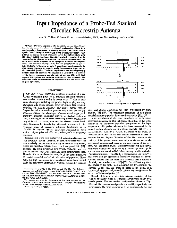 (PDF) Input impedance of a probe-fed stacked circular microstrip antenna